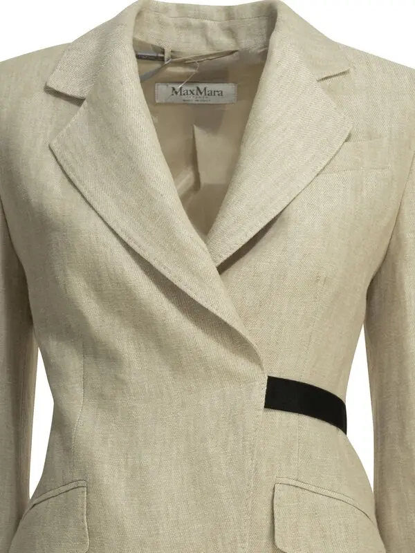 Max Mara Linen Double-breasted Blazer With Asymmetrical Closure - Beige