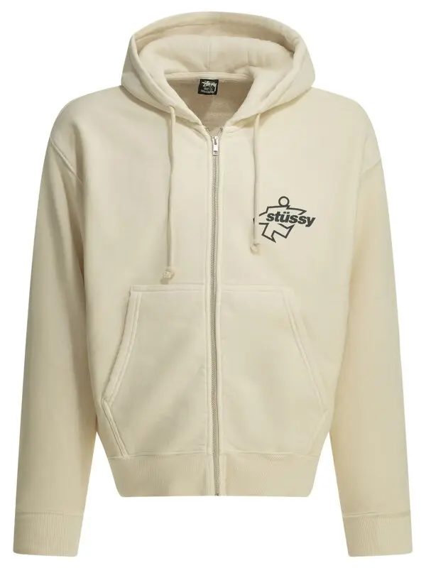 StÜssy Zip-up Hoodie With Graphic Logo - White
