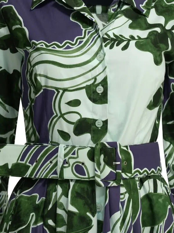 Samantha Sung Printed Belted Shirt Dress - Green