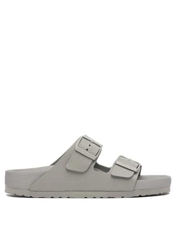 BIRKENSTOCK Arizona Leather Flat Sandals With Adjustable Straps - Grey