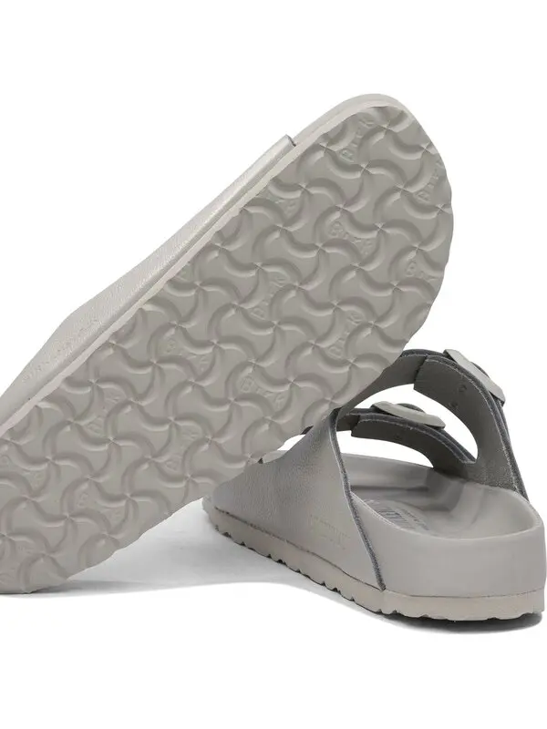 BIRKENSTOCK Arizona Leather Flat Sandals With Adjustable Straps - Grey
