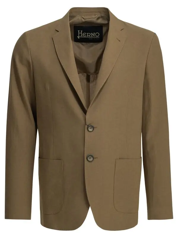 Herno Linen Blend Blazer With Notched Lapel