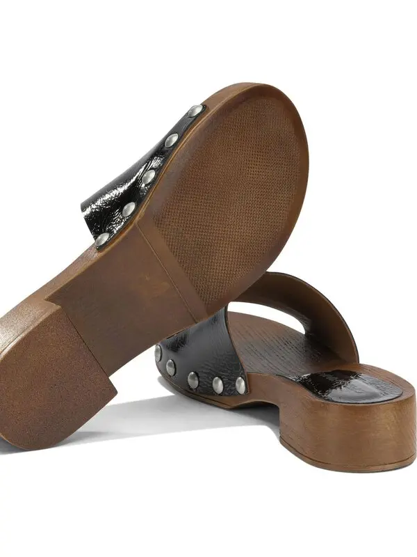 SUMMERY COPENHAGEN Cow Leather Sandals With Stud Detailing - Black