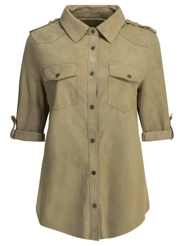SALVATORE SANTORO Suede Shirt With Classic Collar