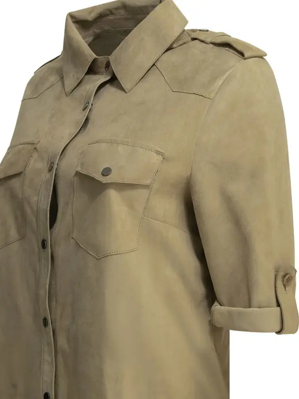SALVATORE SANTORO Suede Shirt With Classic Collar