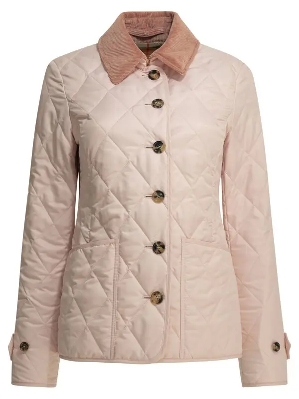 Burberry Quilted Jacket With Corduroy Collar - Pink