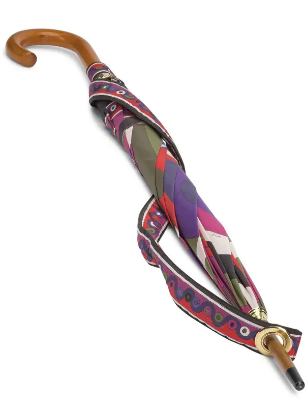 Emilio Pucci Iride Printed Umbrella With Wooden Handle - Multicolor