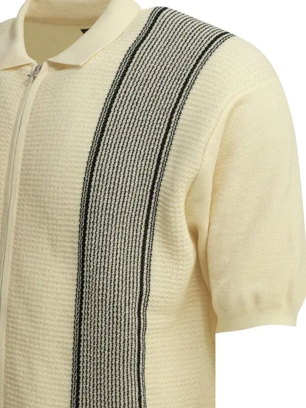 BEAMS Textured Knit Zipper Polo Shirt