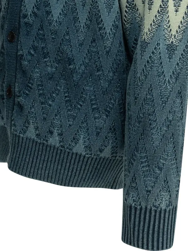BEAMS Indigo Yarn Chevron Knit V-neck Cardigan