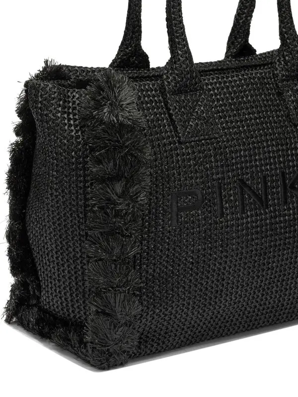 Pinko Woven Tote Bag With Fringe Detail - Black