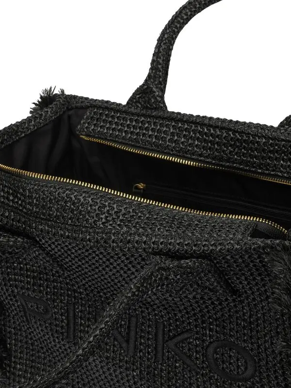 Pinko Woven Tote Bag With Fringe Detail - Black