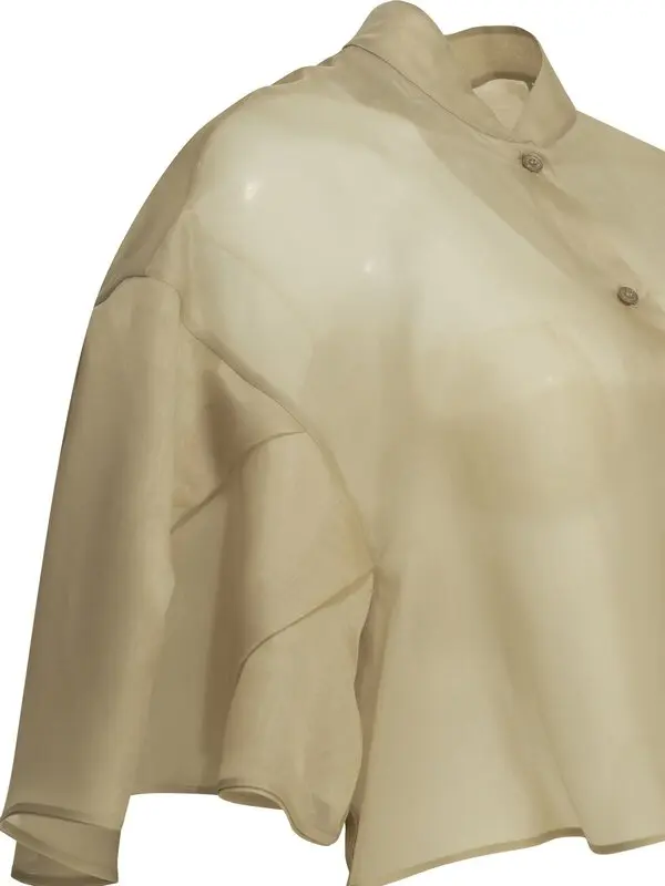 Max Mara Silk Organza Blouse With Ruffled Sleeves