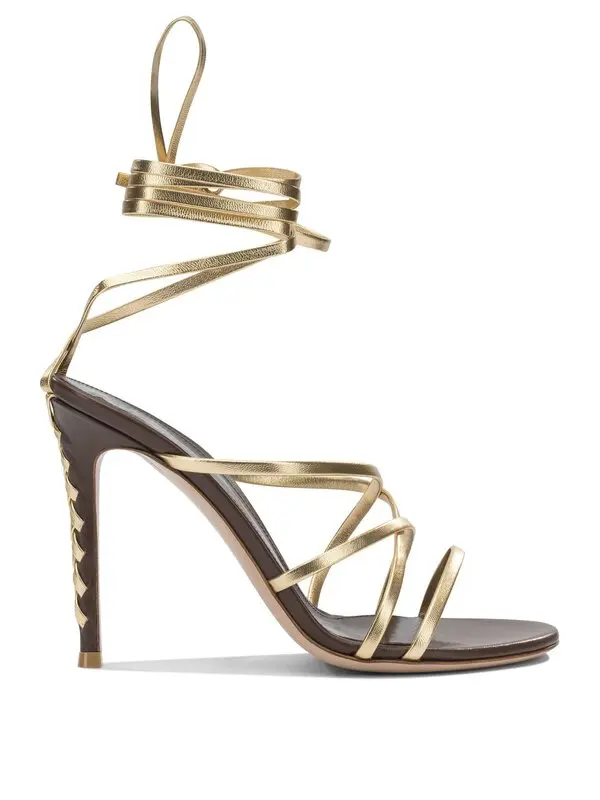 GIANVITO ROSSI Strappy Heeled Sandals With Ankle Tie Fastening - Gold