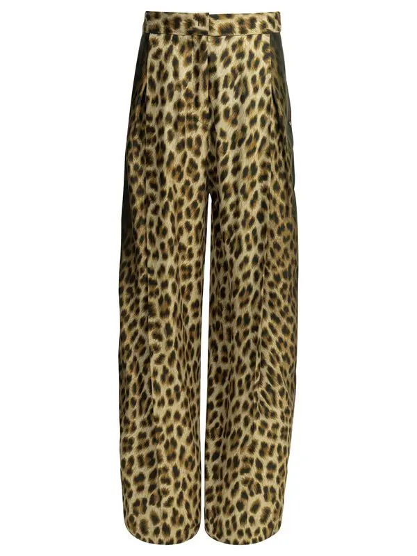 Max Mara Animal Print Silk Twill Wide-leg Trousers - Brown