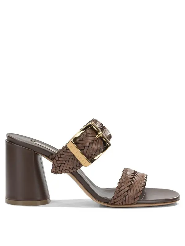 Casadei Braided Leather Block Heel Sandals