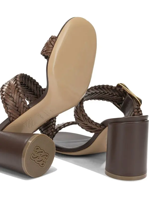Casadei Braided Leather Block Heel Sandals