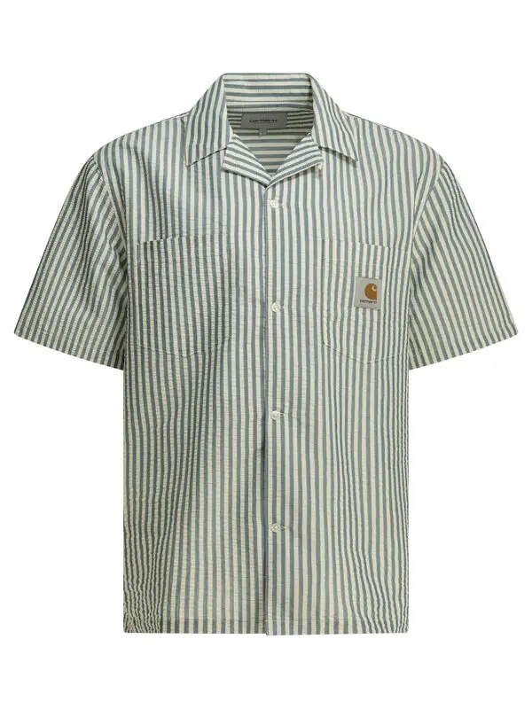 Carhartt Work In Progress Leavel" Striped Seersucker Casual Shirt - Blue