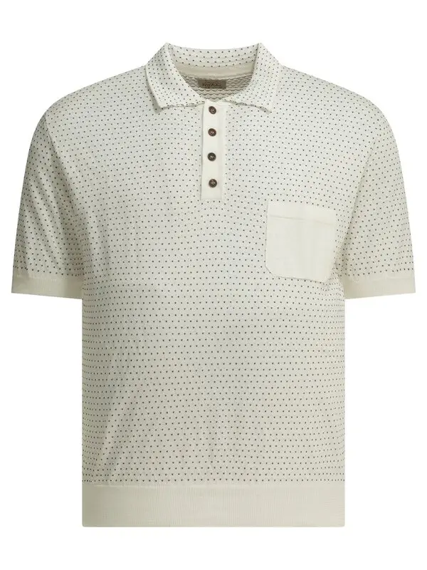 RAKKI Textured Knit Polo Shirt With Micro Geometric Pattern - White