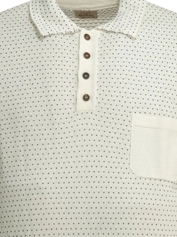 RAKKI Textured Knit Polo Shirt With Micro Geometric Pattern - White