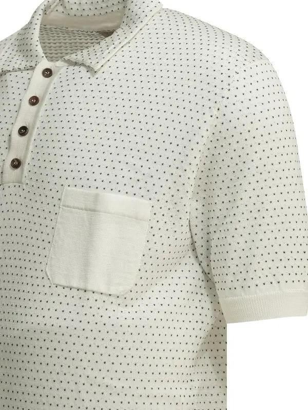 RAKKI Textured Knit Polo Shirt With Micro Geometric Pattern - White