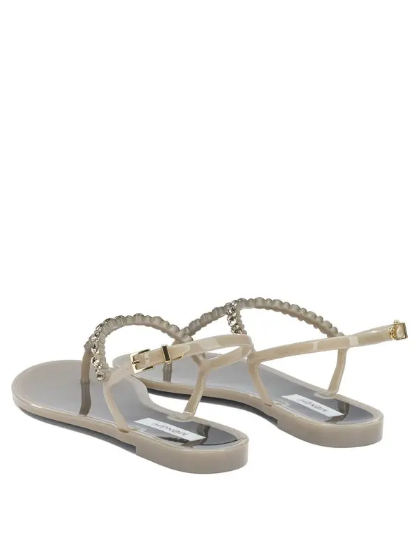 Menghi Bianca Jelly Flat Sandals With Embellished Straps - Beige