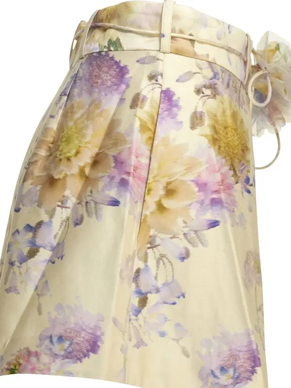 Zimmermann Luna Floral Print Silk And Cotton High-waisted Pleated Shorts - White