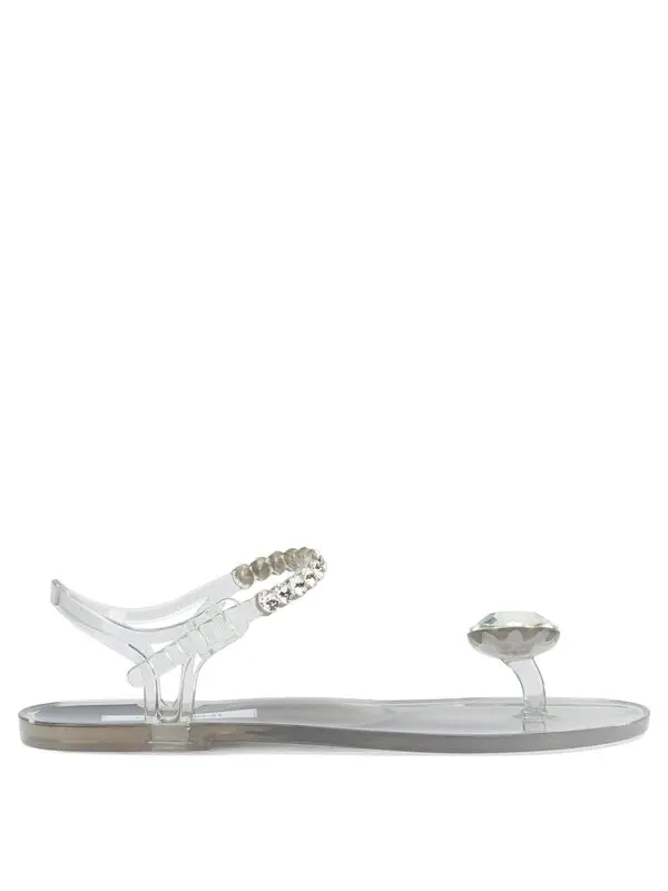 Menghi Iride Jelly Low Sandals With Embellished Straps - Silver