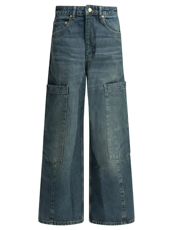GANNI Baggy Cargo Wide Leg Jeans - Blue