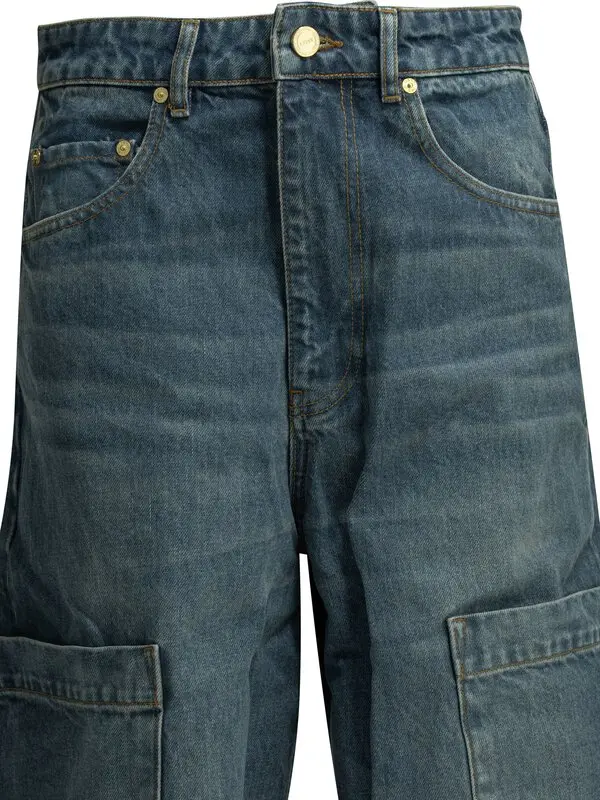 GANNI Baggy Cargo Wide Leg Jeans - Blue