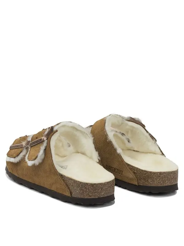 BIRKENSTOCK Arizona Low Suede Sandals With Lamb Fur Lining - Beige