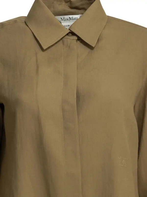 Max Mara Linen Shirt With Monogram Embroidery - Brown