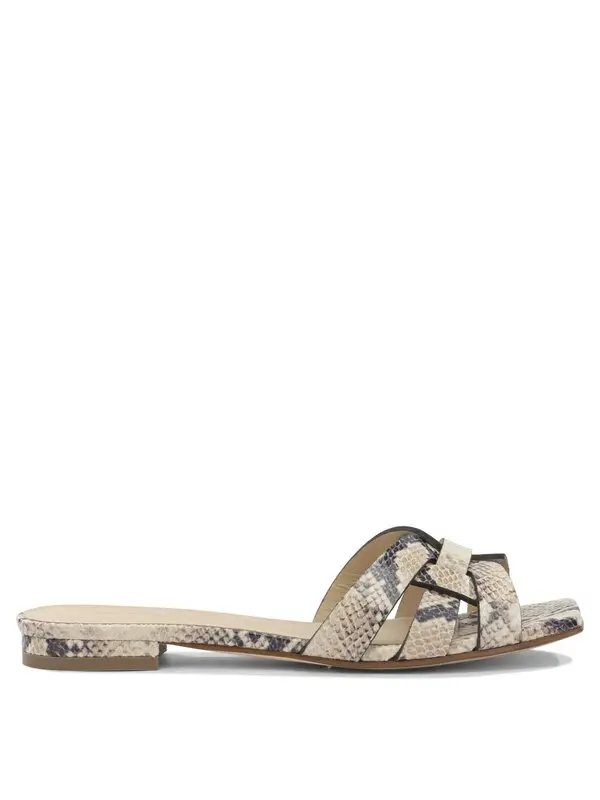 SERGIO LEVANTESI Norma Python-effect Calfskin Leather Slides - Beige