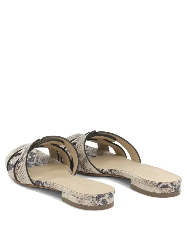 SERGIO LEVANTESI Norma Python-effect Calfskin Leather Slides - Beige