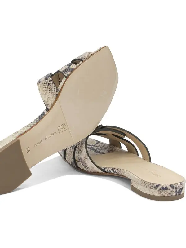 SERGIO LEVANTESI Norma Python-effect Calfskin Leather Slides - Beige