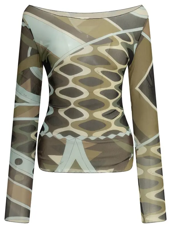 Emilio Pucci Vivara Printed Tulle Long Sleeve Top - Multicolor
