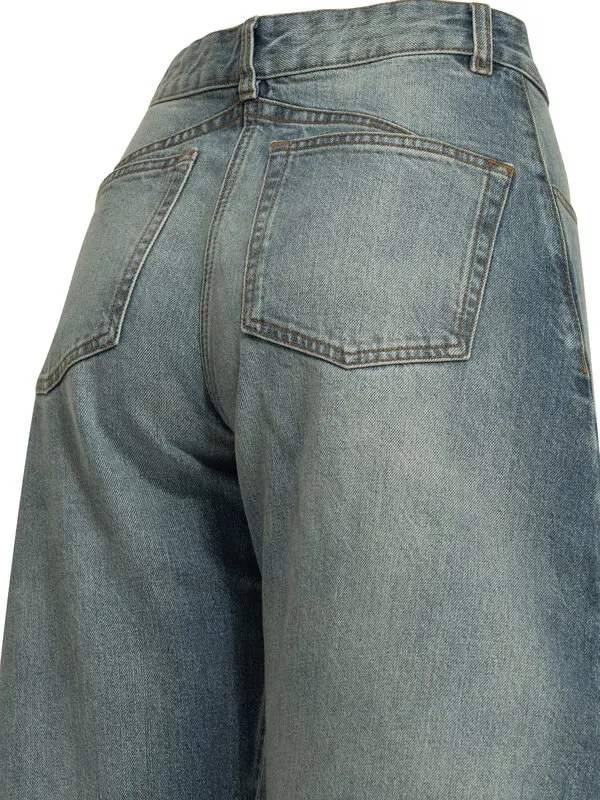 Alaïa Wide-leg Jeans In Raw Denim Délav - Light Blue