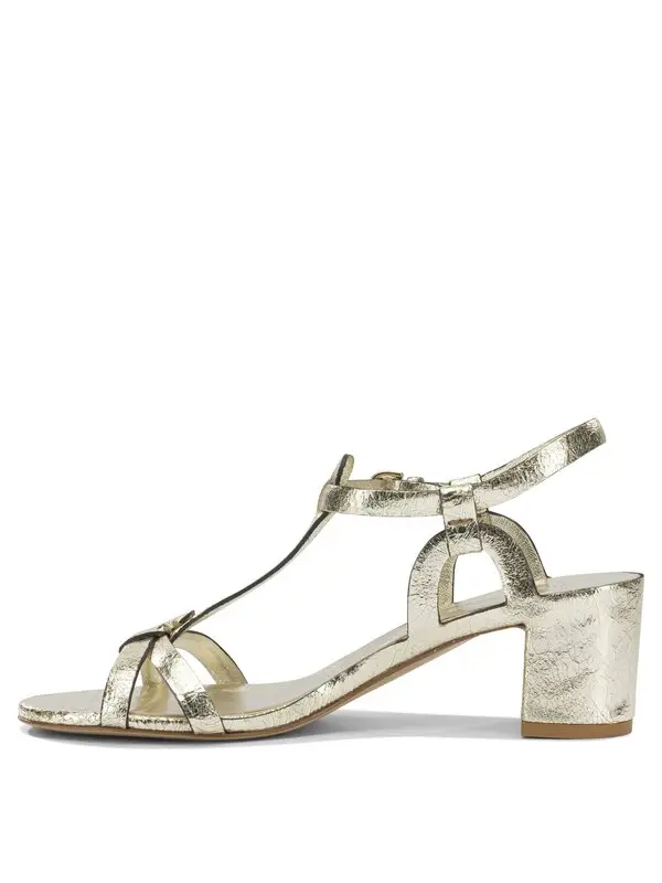 DEL CARLO Metallic Leather Low Heel Sandals