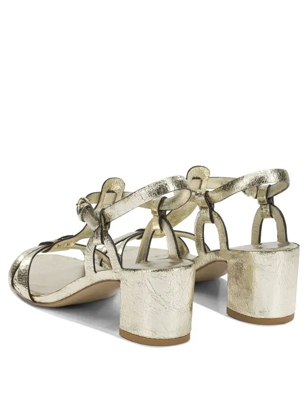 DEL CARLO Metallic Leather Low Heel Sandals