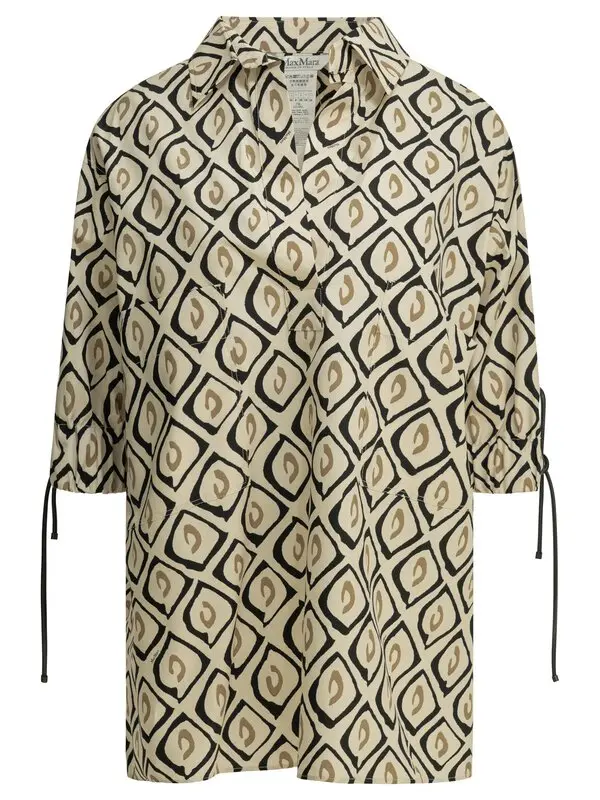 Max Mara Printed Cotton Poplin Oversized Shirt - Beige