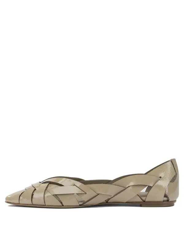 DEL CARLO Woven Leather Ballerinas - Beige