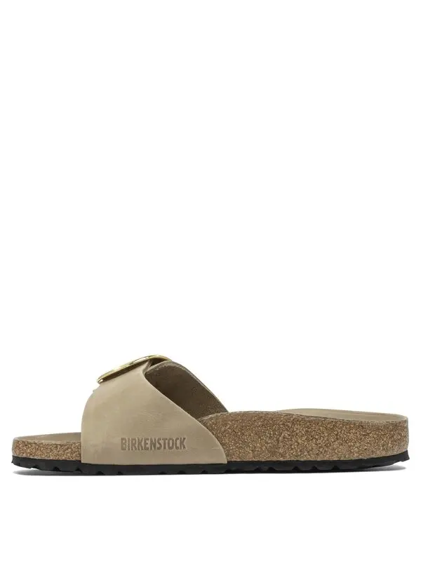 BIRKENSTOCK Madrid Big Buckle Oiled Nubuck Leather Slides - Brown