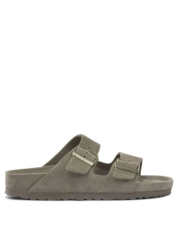 BIRKENSTOCK Arizona Exquisite Low Suede Sandals With Adjustable Buckle Straps - Grey