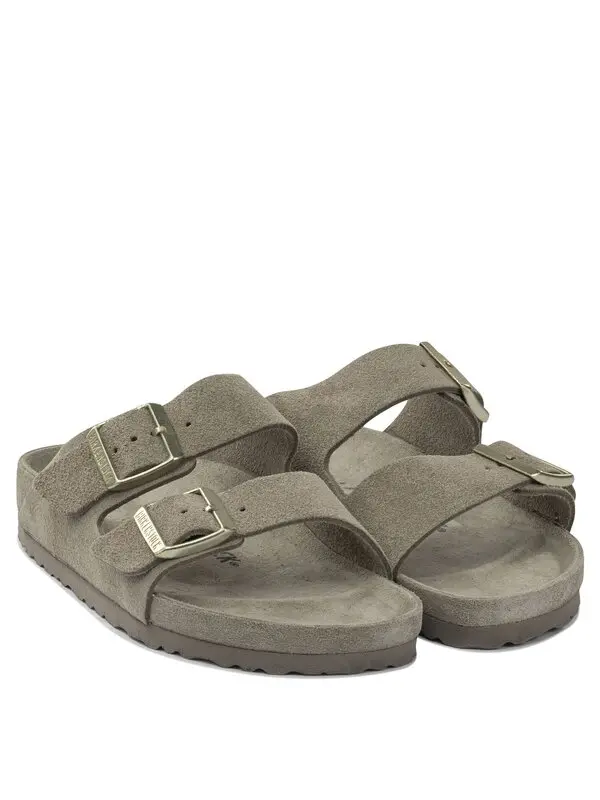 BIRKENSTOCK Arizona Exquisite Low Suede Sandals With Adjustable Buckle Straps - Grey