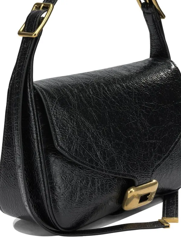 Balenciaga Clicca Medium Shoulder Bag In Arena Lambskin Leather With Antiqued Gold Trim - Black