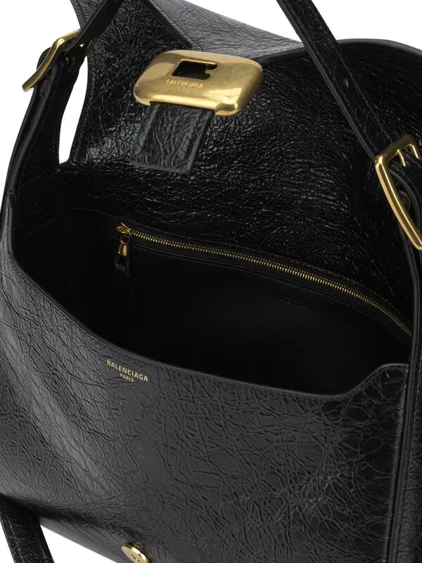 Balenciaga Clicca Medium Shoulder Bag In Arena Lambskin Leather With Antiqued Gold Trim - Black