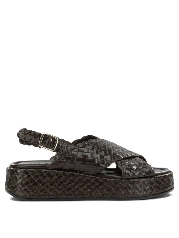 PONS QUINTANA Woven Leather Platform Sandals - Brown