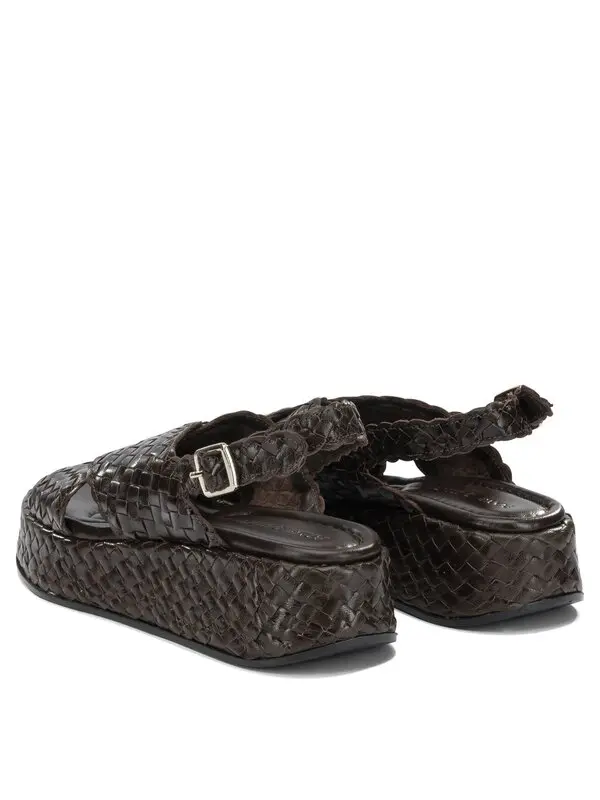 PONS QUINTANA Woven Leather Platform Sandals - Brown