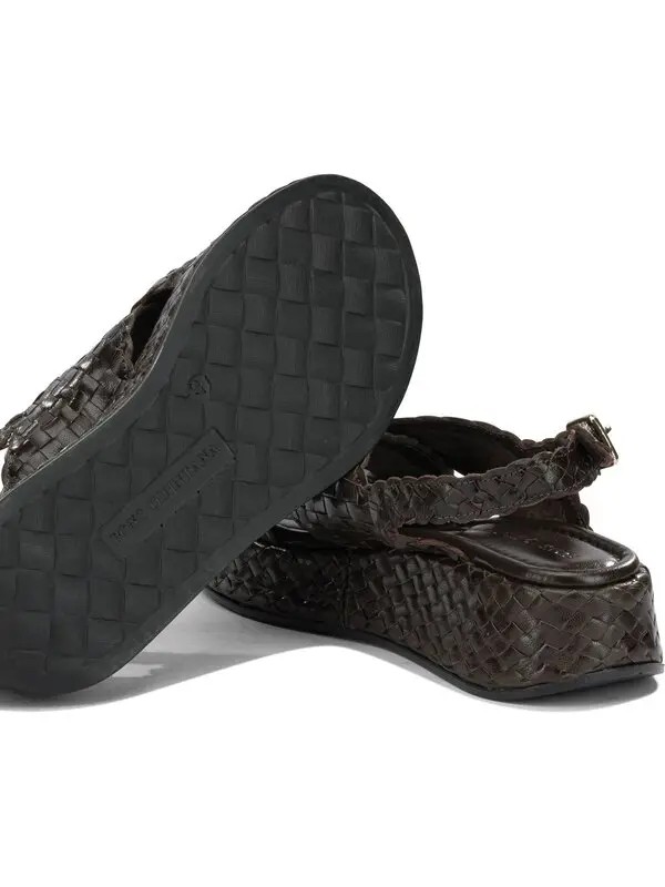 PONS QUINTANA Woven Leather Platform Sandals - Brown