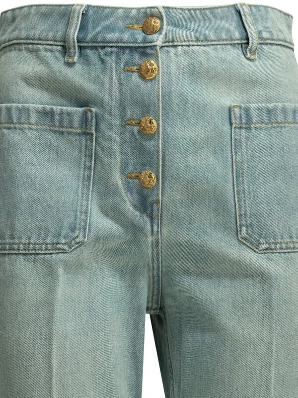 Valentino Garavani Straight Leg Jeans With Vlogo Buttons - Light Blue