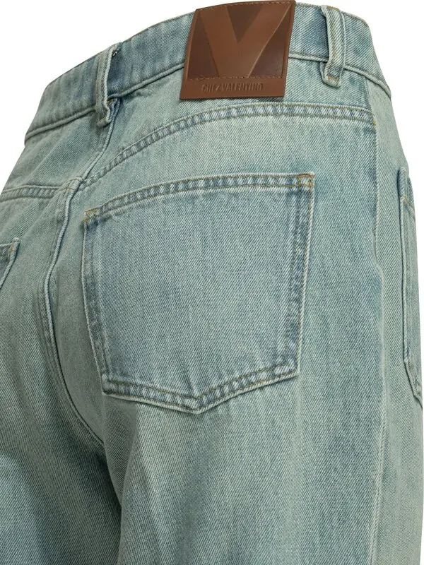 Valentino Garavani Straight Leg Jeans With Vlogo Buttons - Light Blue